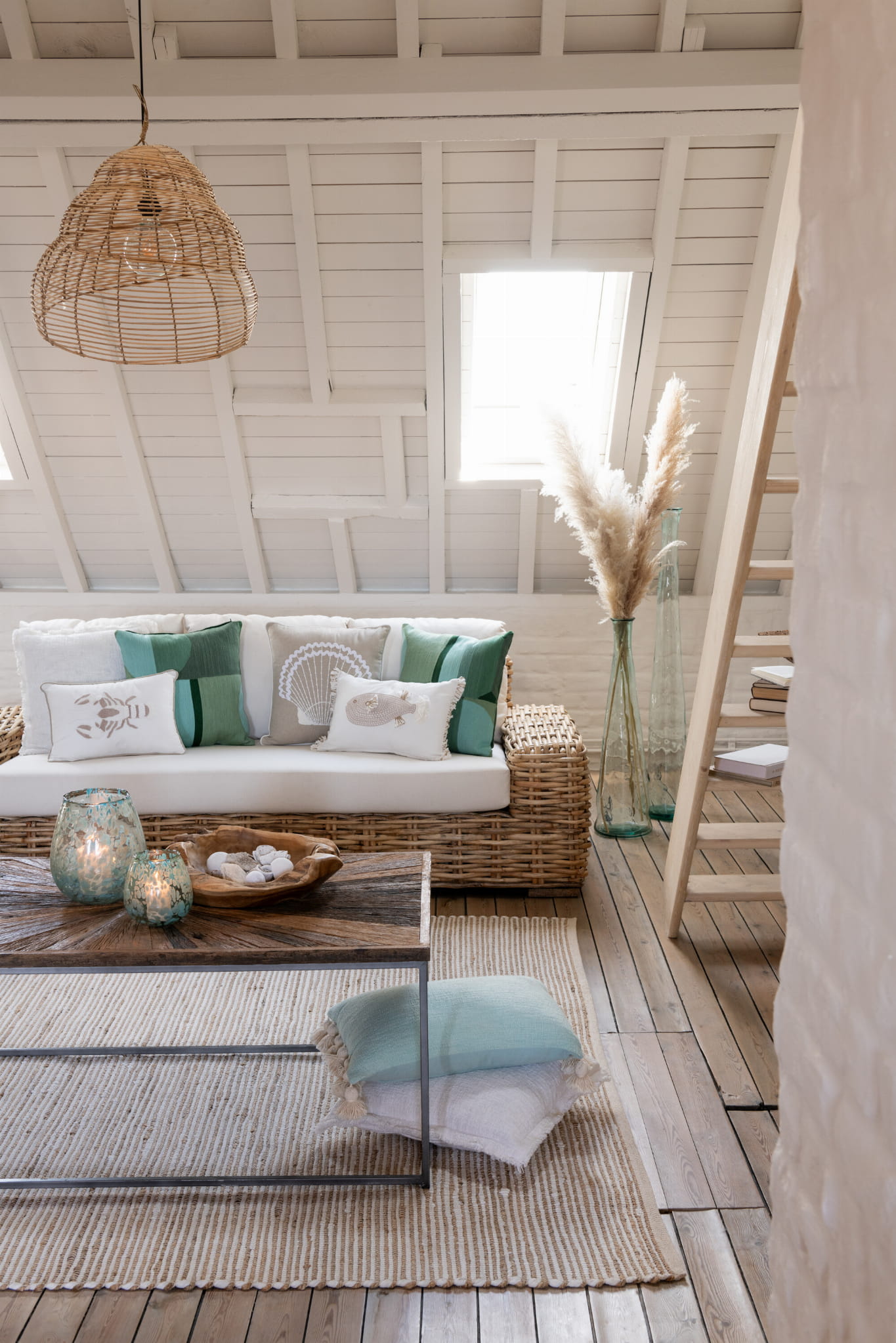 Sofa +Cushion 3 Person Rattan/Textile Natural/White Loft-love.pl ...
